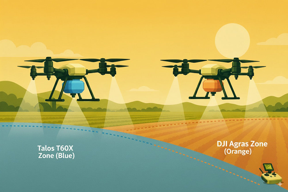 Flying a Talos T60X and DJI Agras T50/T40 Together – Drone Spray Pro